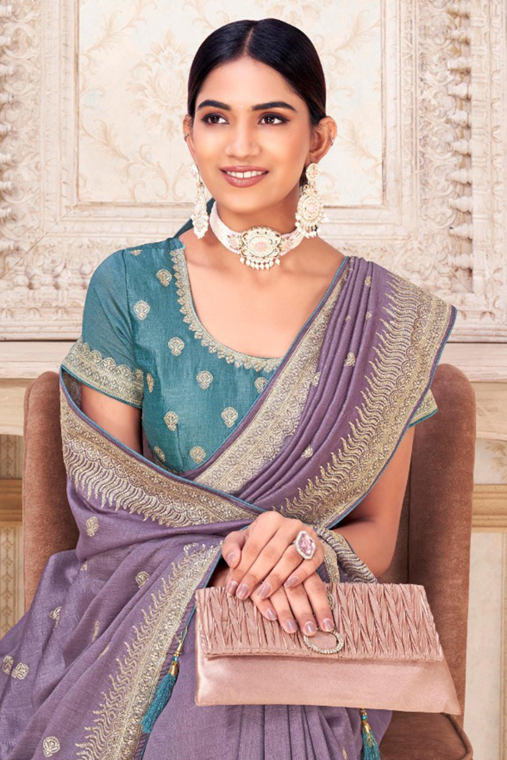Light Purple Silk Embroidered Light Weight Saree SARV188494