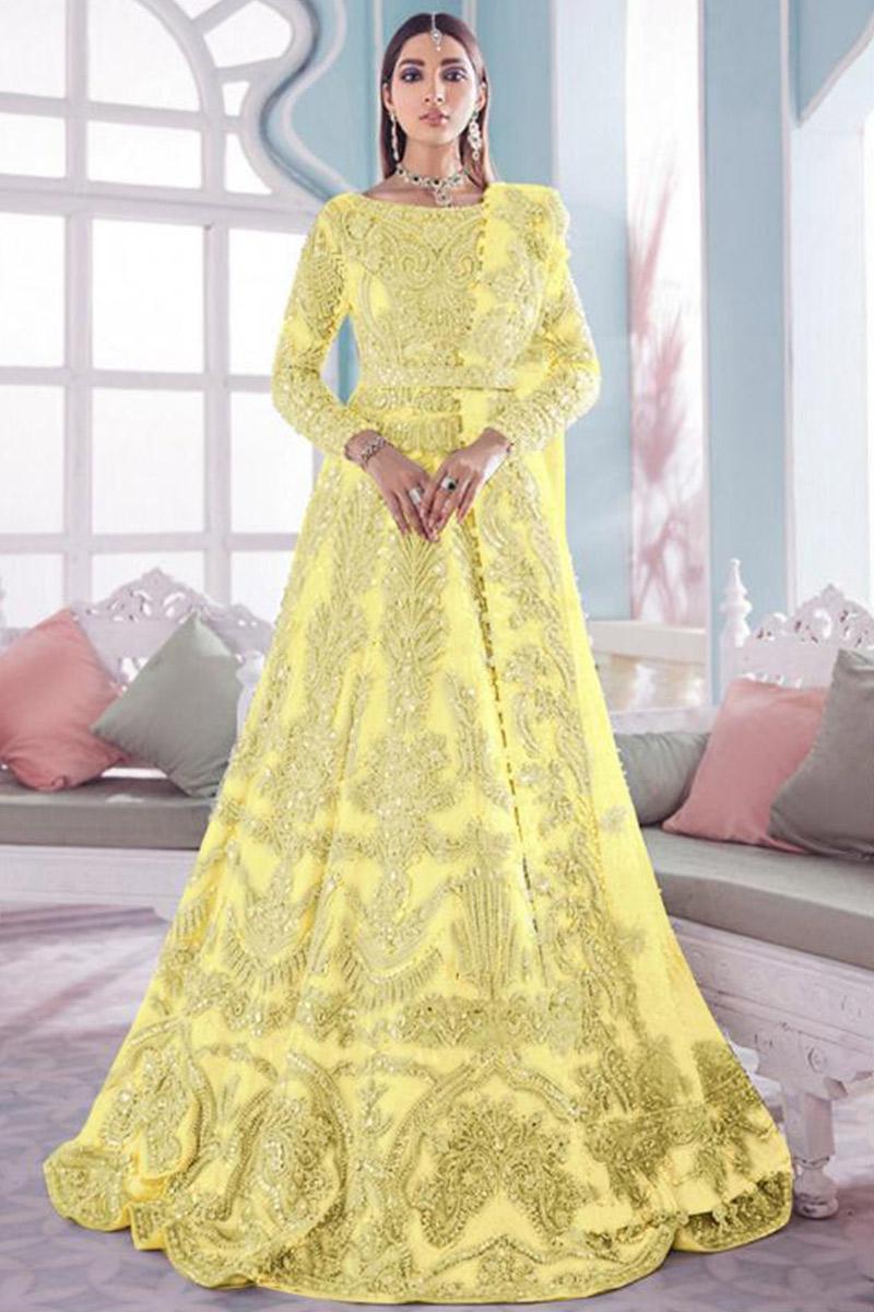 Buy Festive Lime Yellow Indian Wear Anarkali Suit LSTV09686