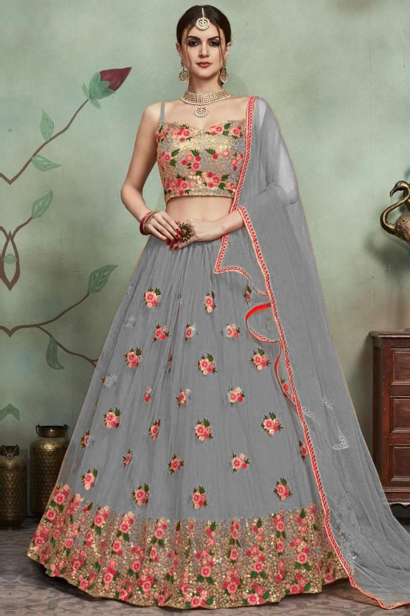 Buy Dark Grey Net Lehenga with Net Choli Online - LLCV01325 | Andaaz ...