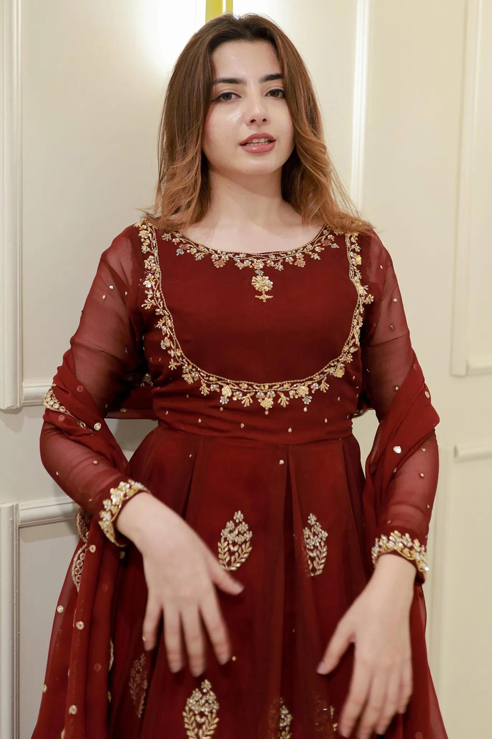 Maroon Georgette Anarkali Suit With Zari Work For Festival - LSTV141883