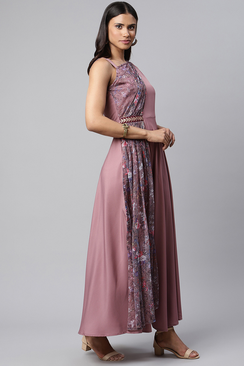 Mauve Pink Kurti with Printed Asymmetric Flared Panel LKV002183