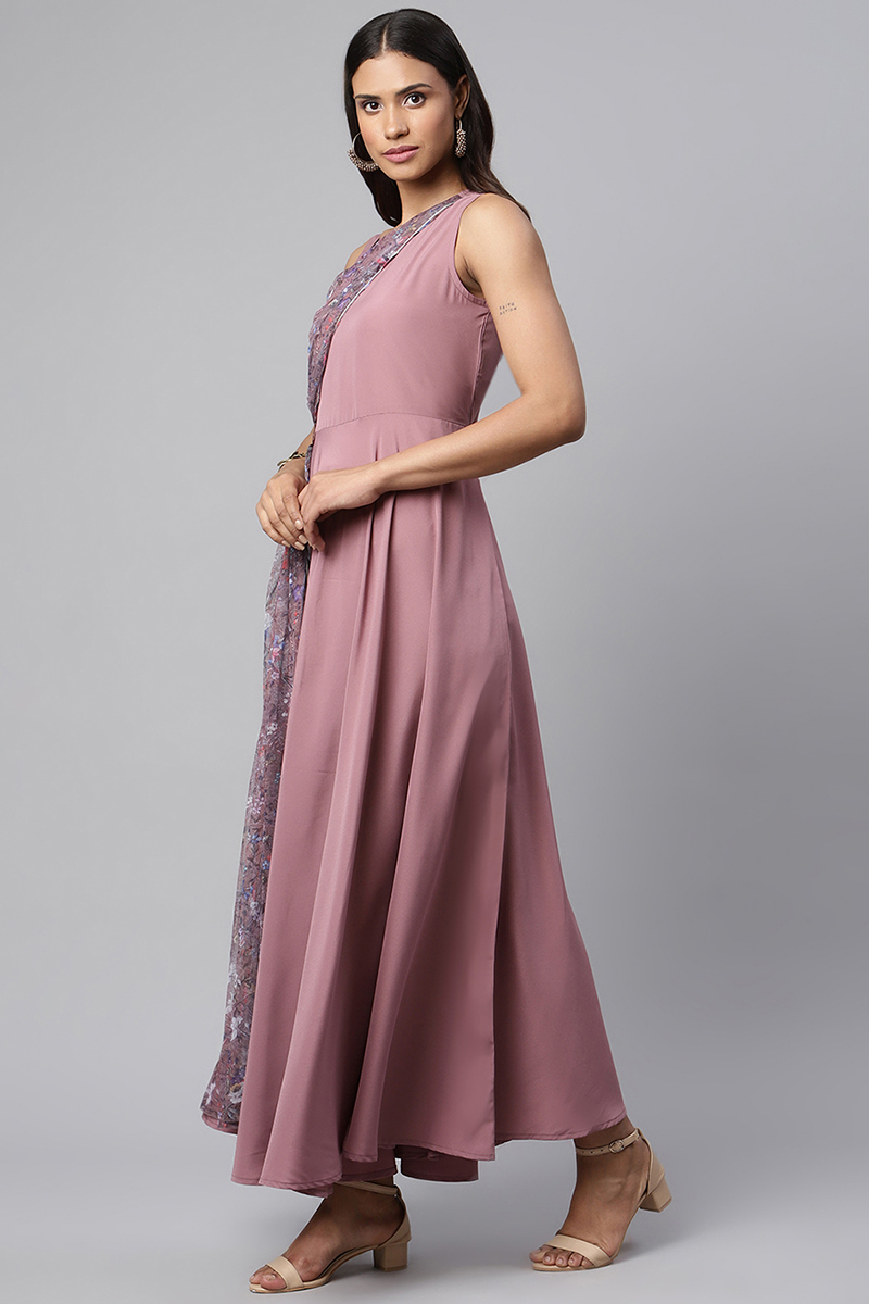 Mauve Pink Kurti with Printed Asymmetric Flared Panel LKV002183