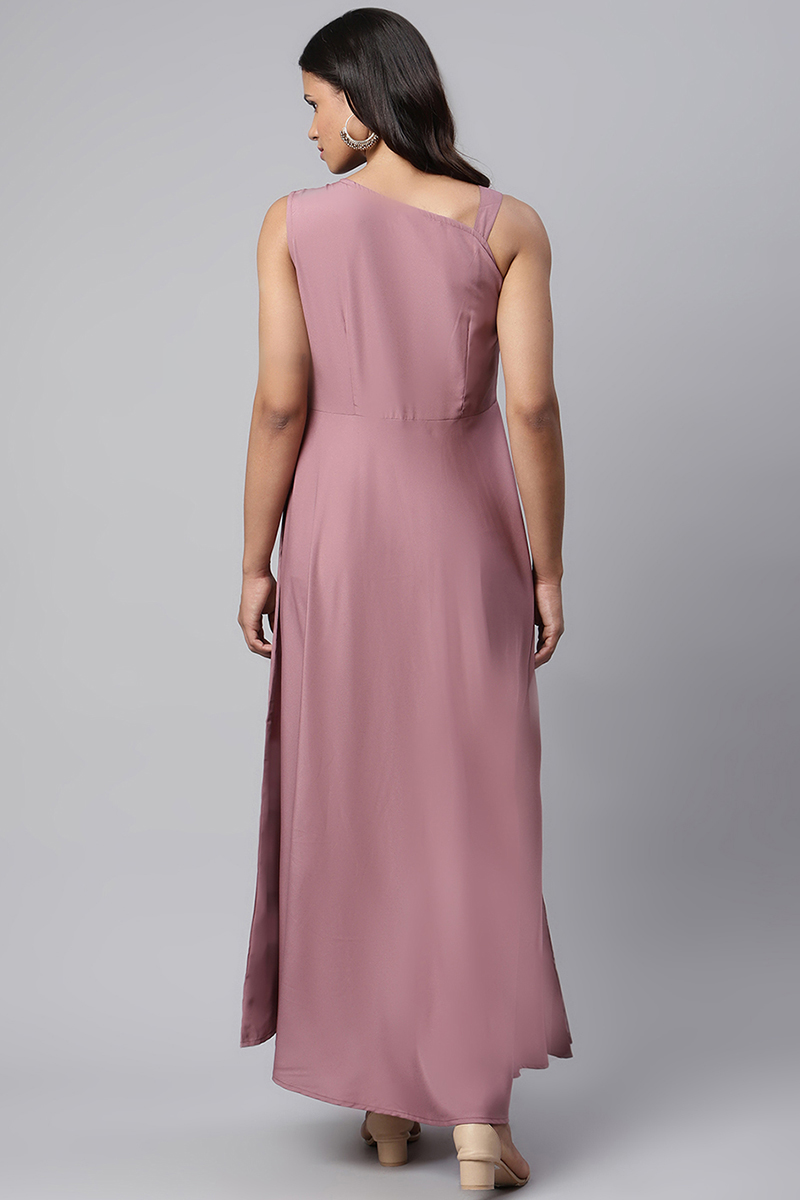 Mauve Pink Kurti with Printed Asymmetric Flared Panel LKV002183