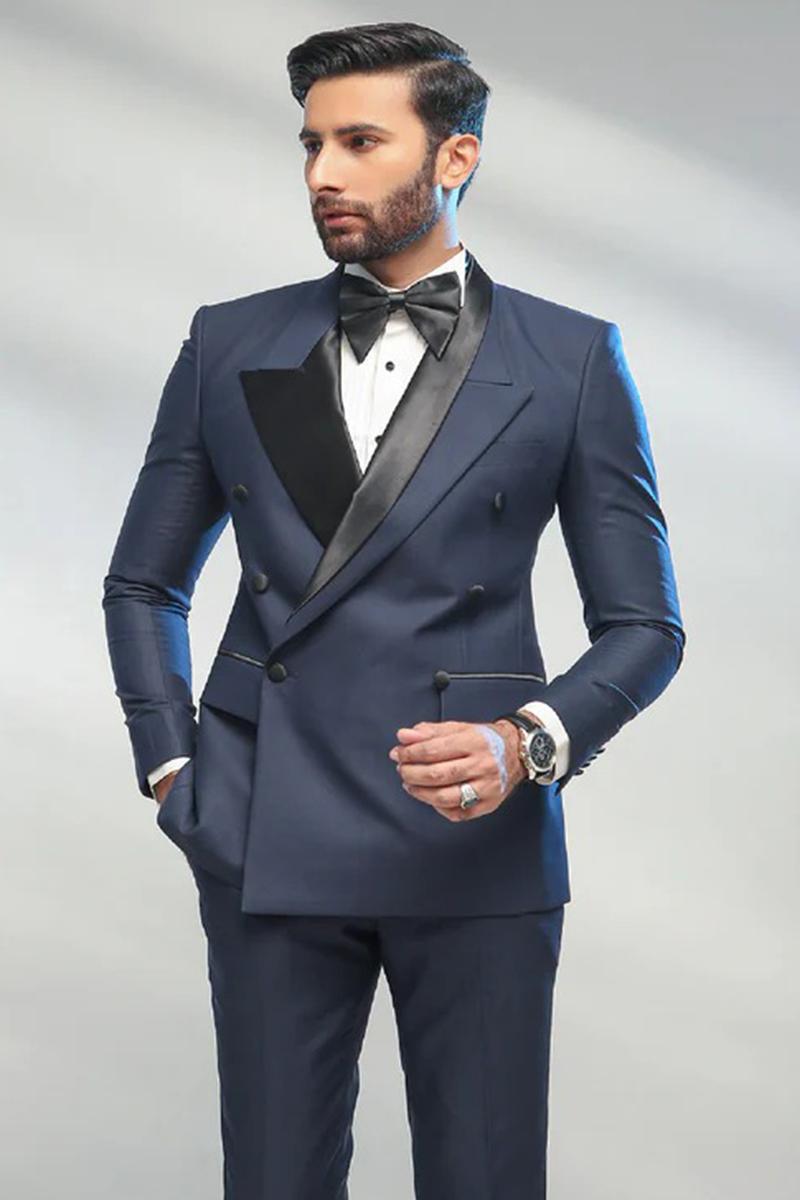 Plain Cotton Silk Navy Blue Men's Coat Pant-MCP20-Andaaz Fashion