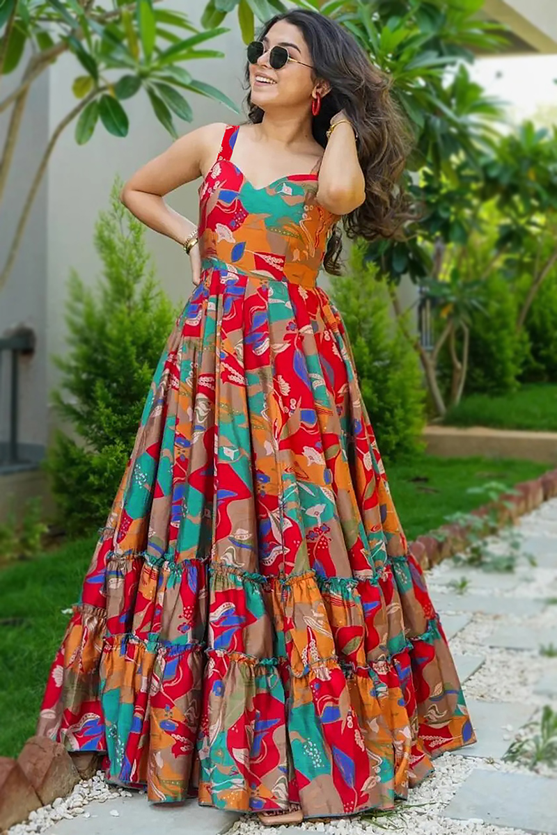 Multi Color Foil Print Rayon Long Gown LSTV131647