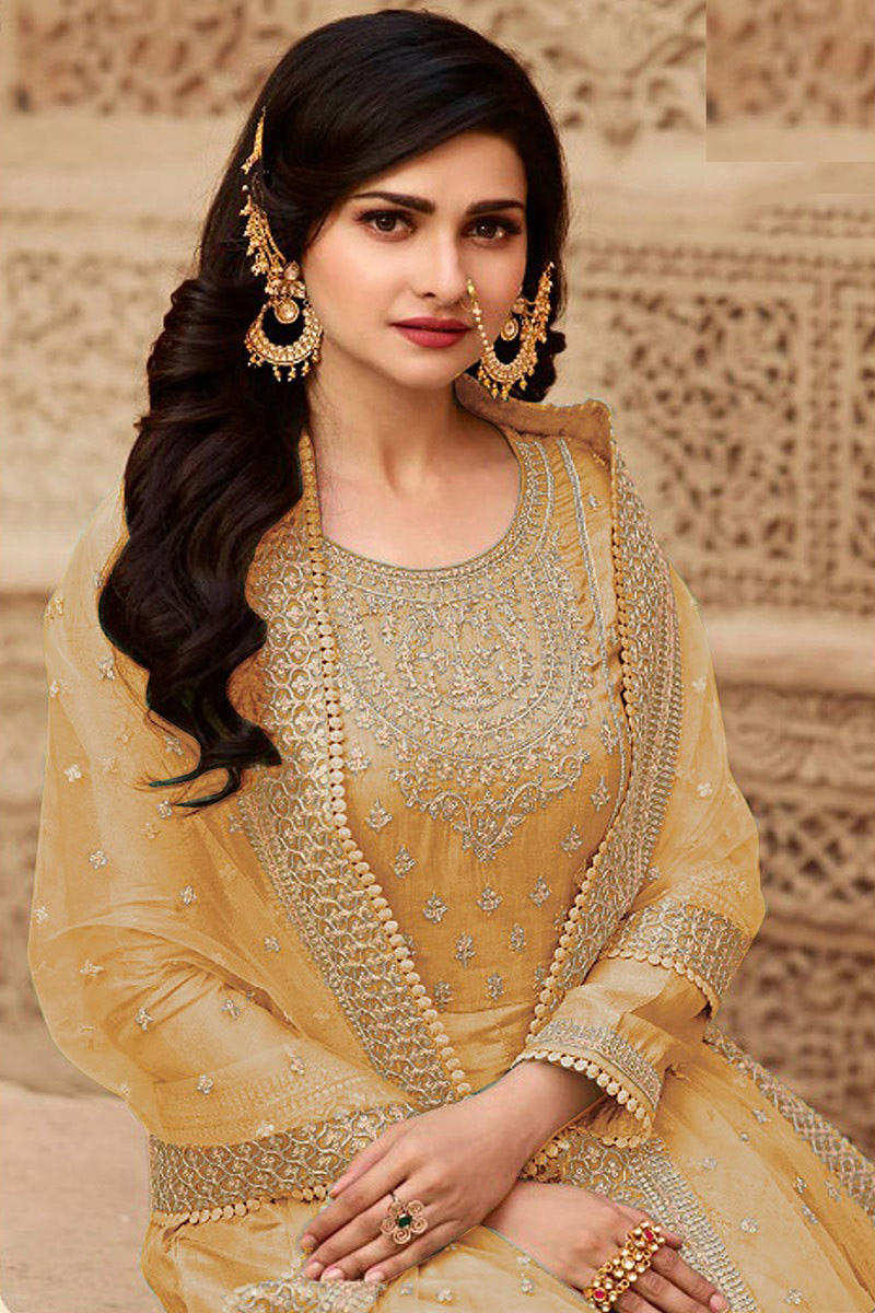 Silk Mustard Yellow Anarkali Suit LSTV121443