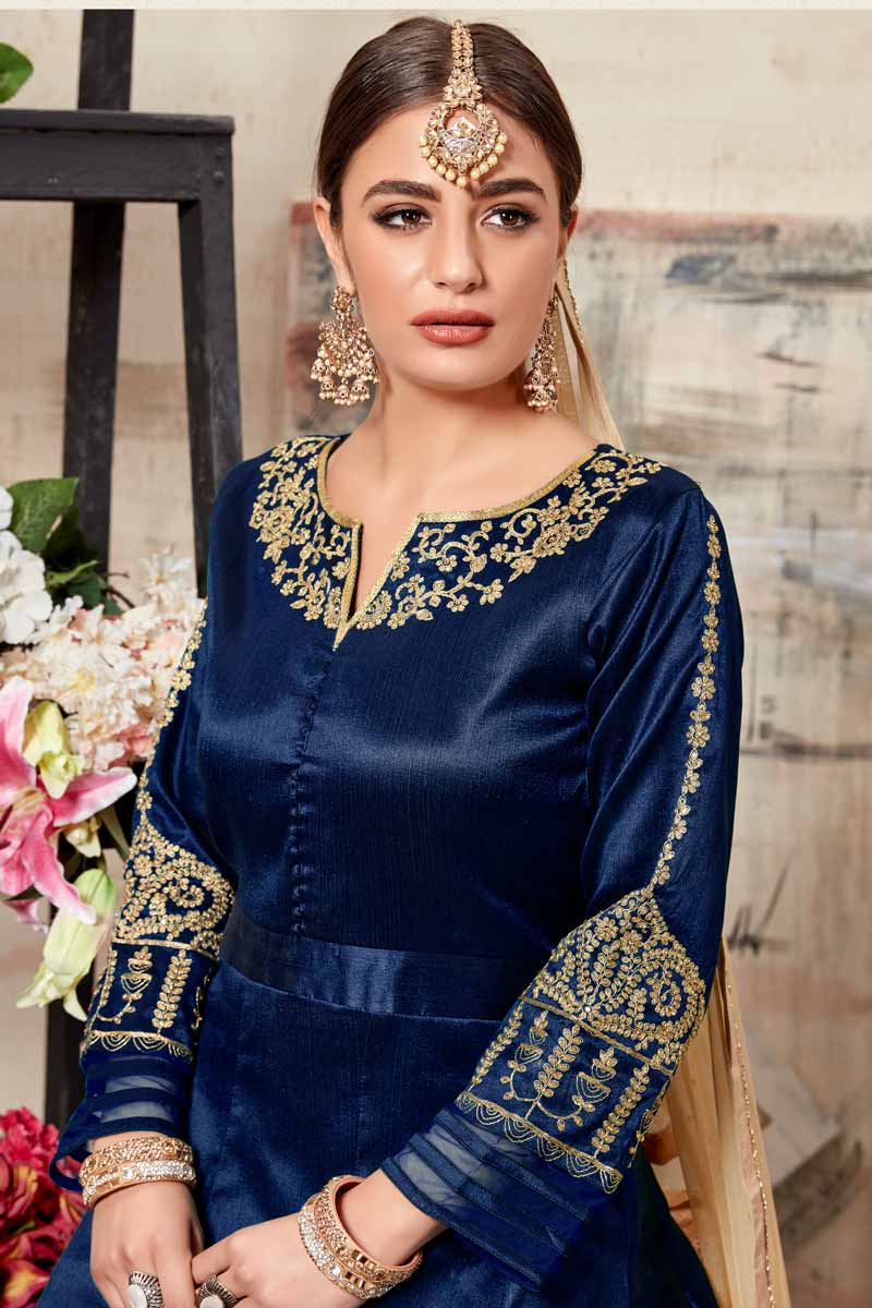 Buy Navy Blue Anarkali Suit With Resham Embroidered Online - LSTV02435 ...