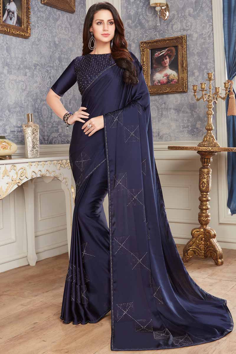 Navy Blue Silk Blouse