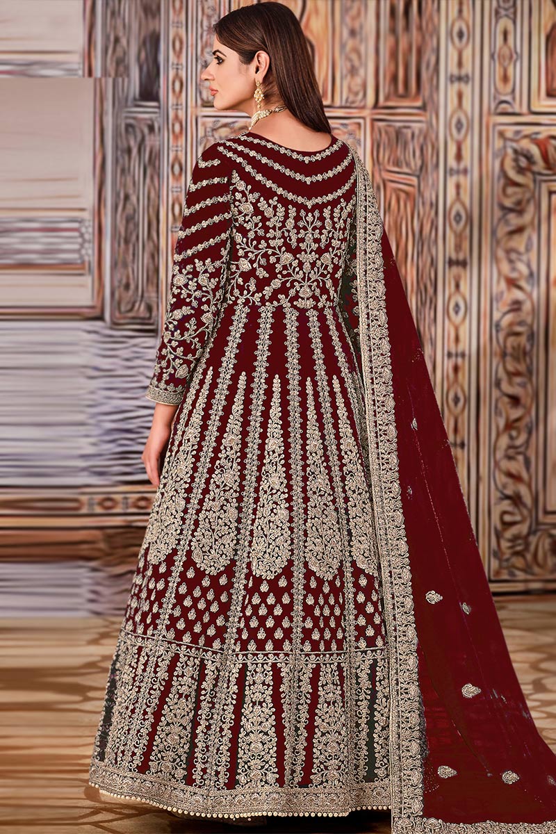 Net Dark Maroon Dori Embroidered Anarkali Suit LSTV127209