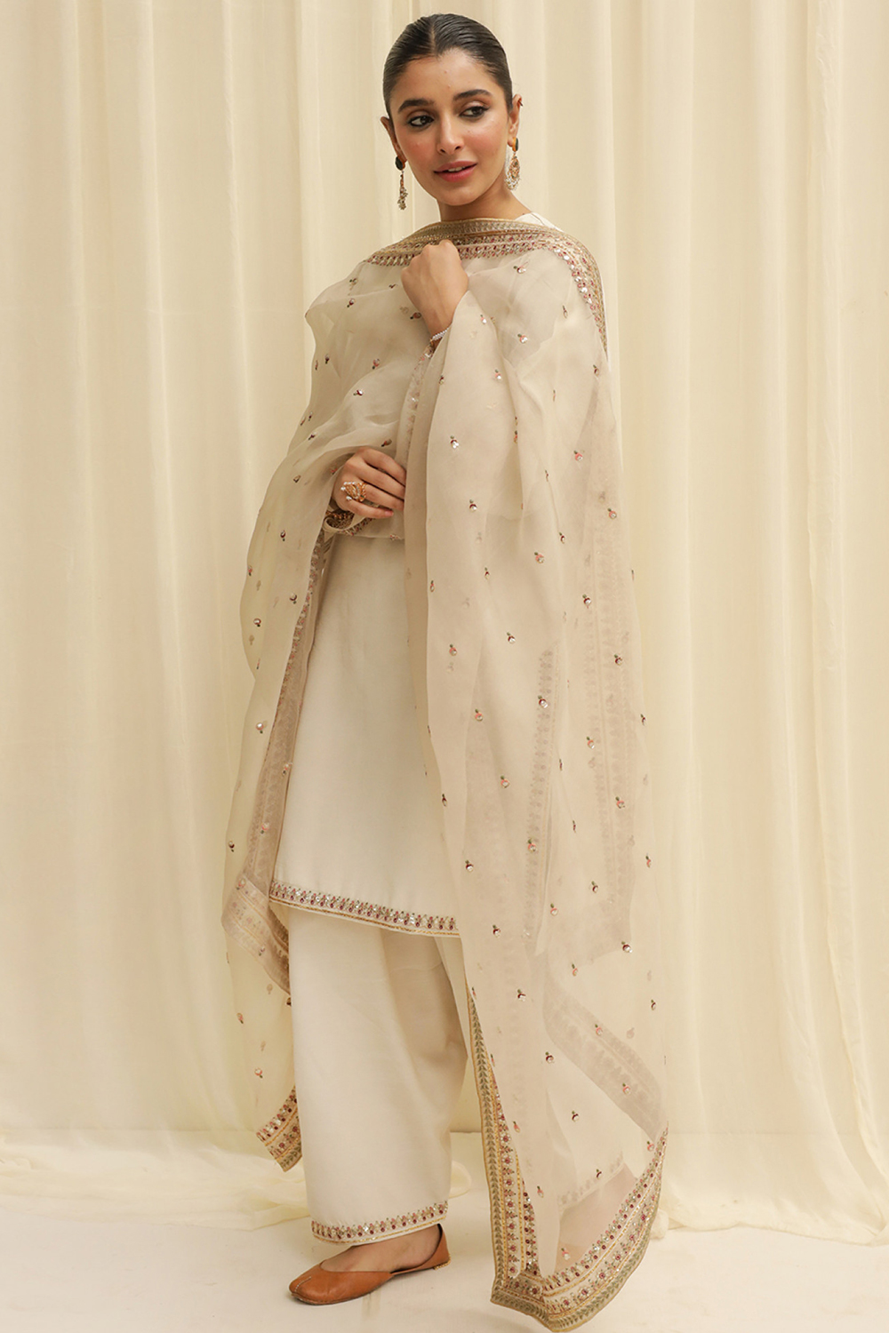 Off White Raw Silk Salwar Suit with Zari Embroidered - LSTV138364