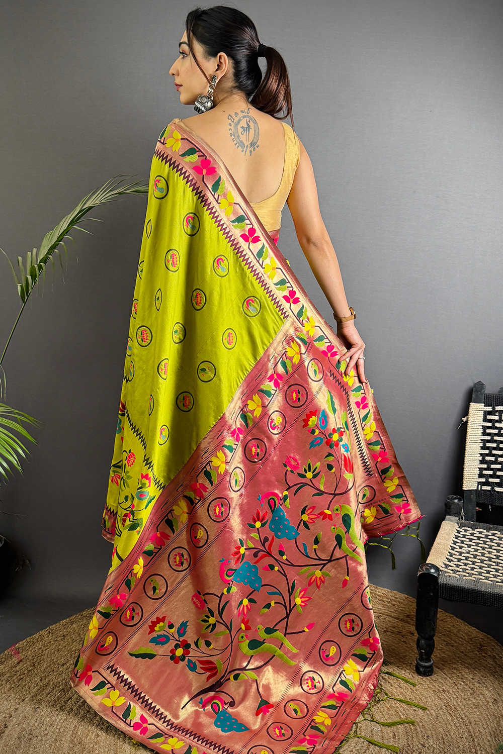 Olive Green Art Silk Paithani Style Weaved Saree for Wedding Wear ...
