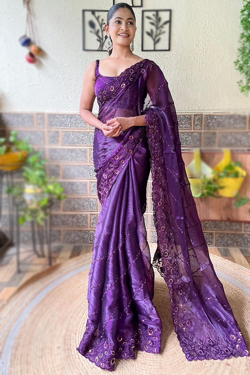 Organza Purple Embroidered Light Weight Saree SARV184345