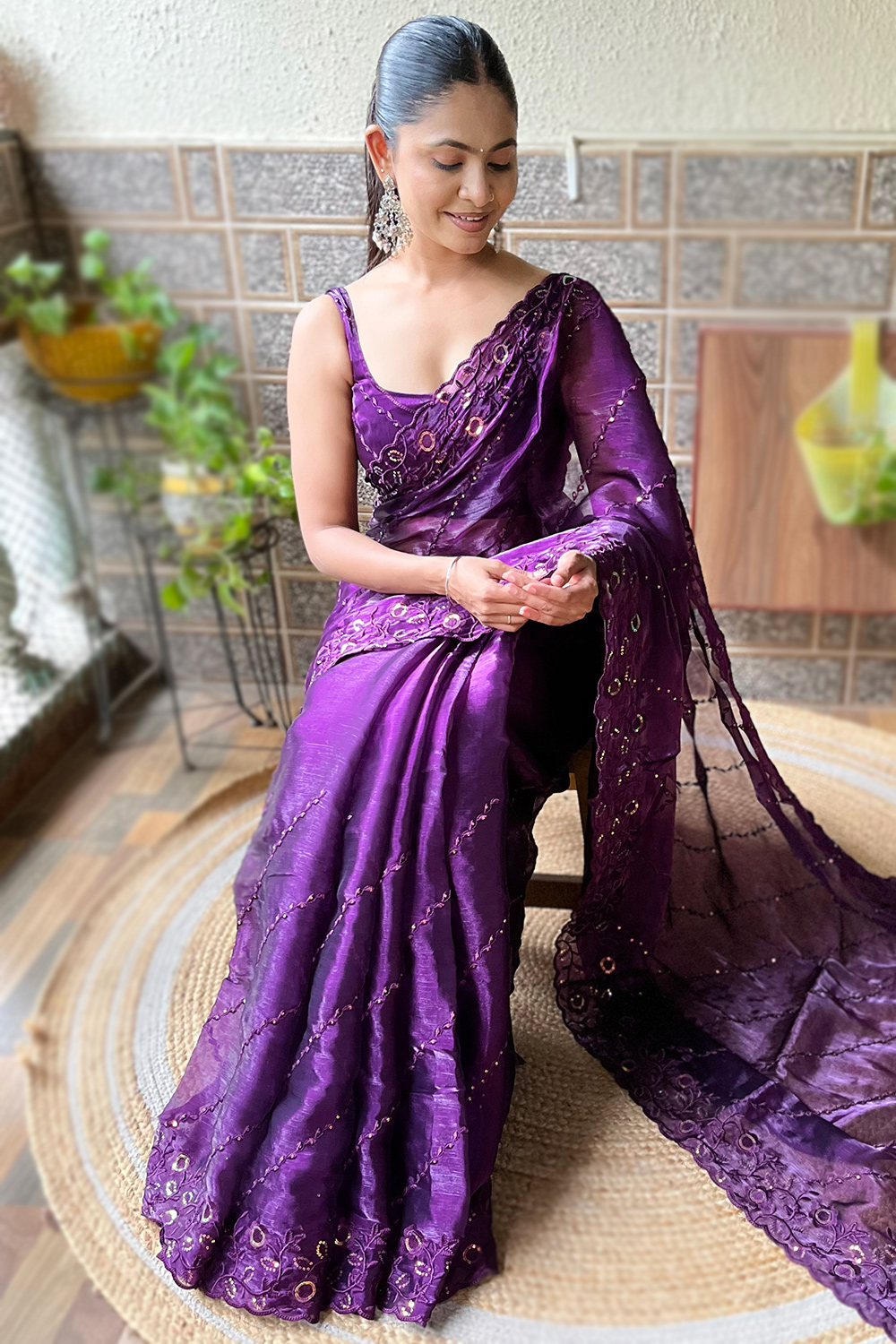 Organza Purple Embroidered Light Weight Saree SARV184345