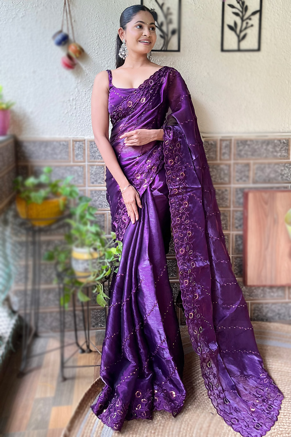 Organza Purple Embroidered Light Weight Saree SARV184345