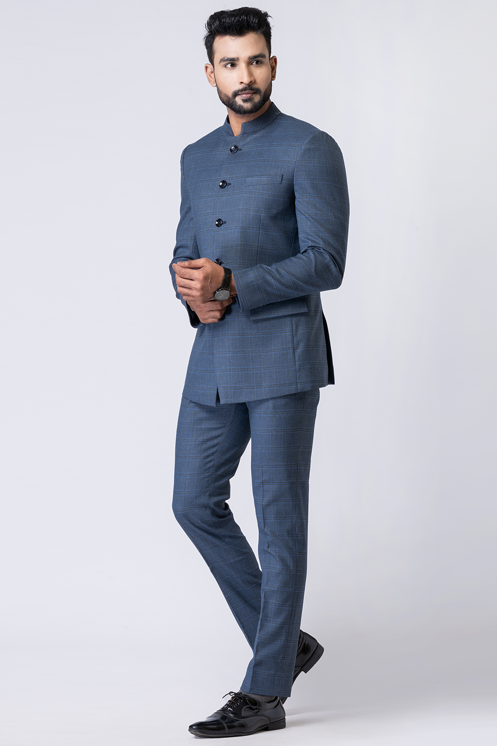Pastel Dark Blue Weaved Thread Poly Cotton Jodhpuri Style Men's Coat ...