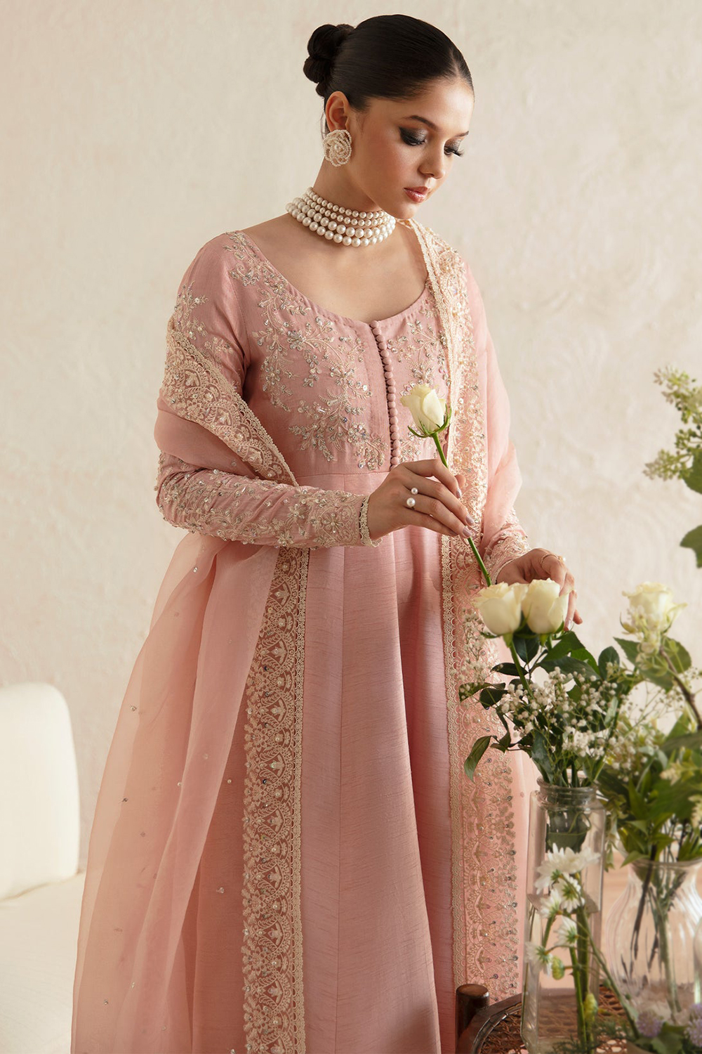 Pastel Pink Silk Embroidered Anarkali Suit LSTV135395