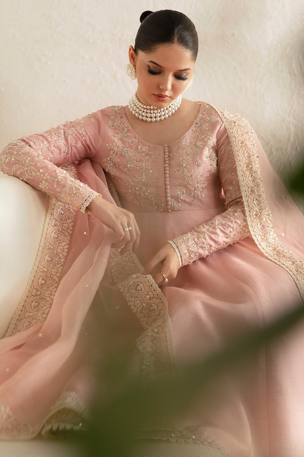 Pastel Pink Silk Embroidered Anarkali Suit LSTV135395