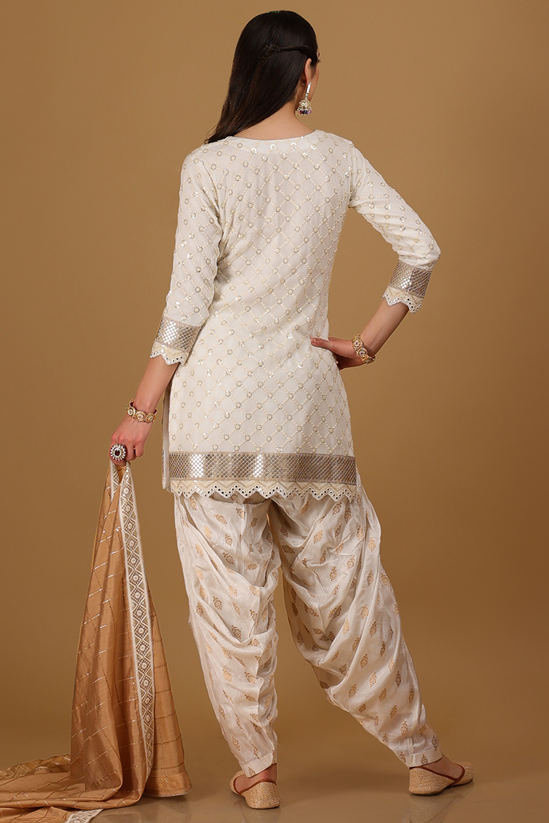 White Georgette Embroidered Patiala Suit LSTV127814