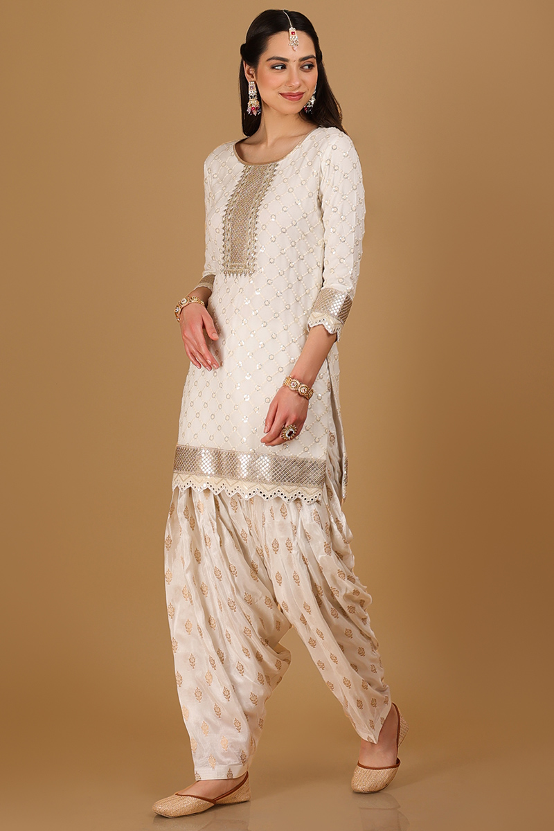 White Georgette Embroidered Patiala Suit LSTV127814