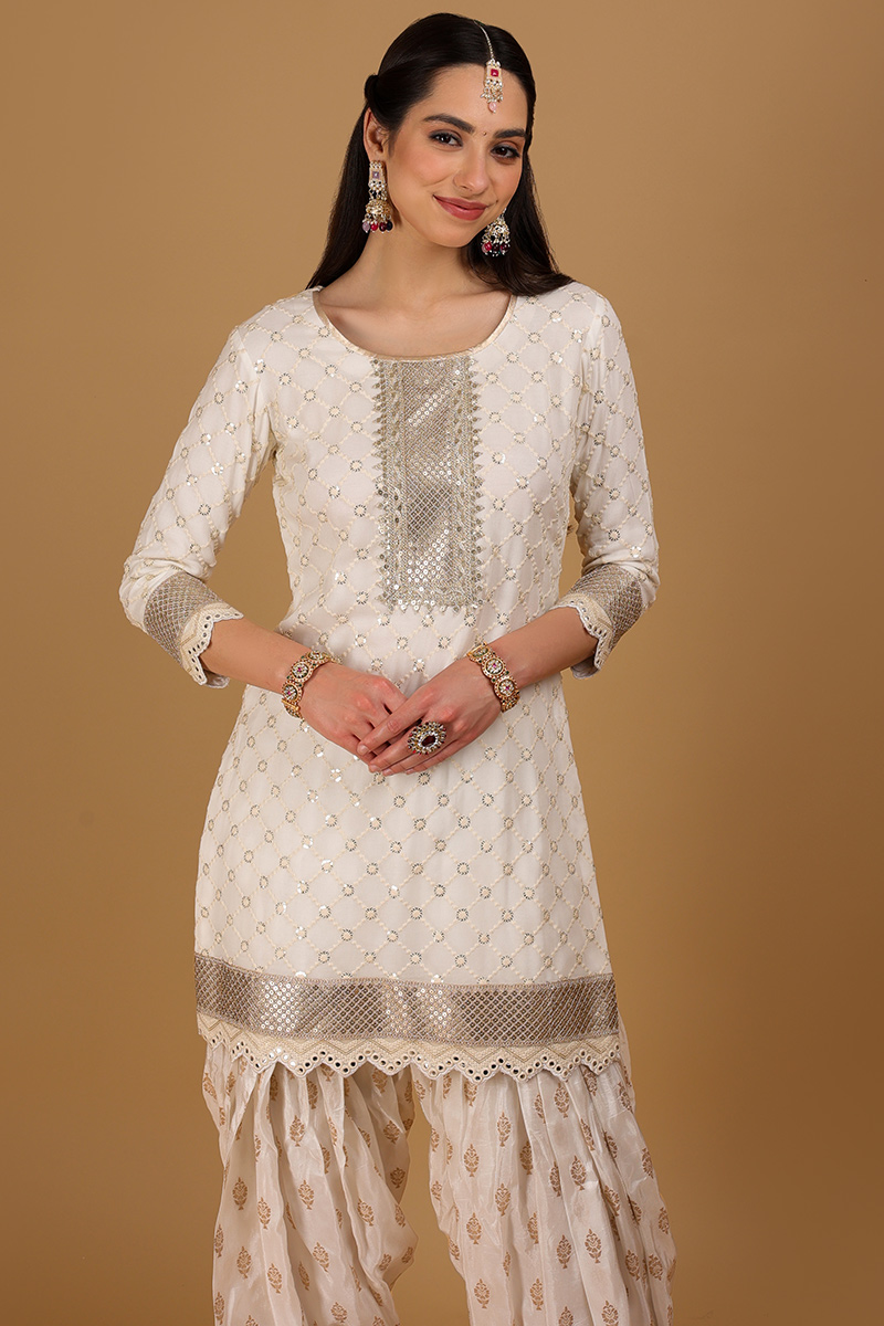 White Georgette Embroidered Patiala Suit LSTV127814