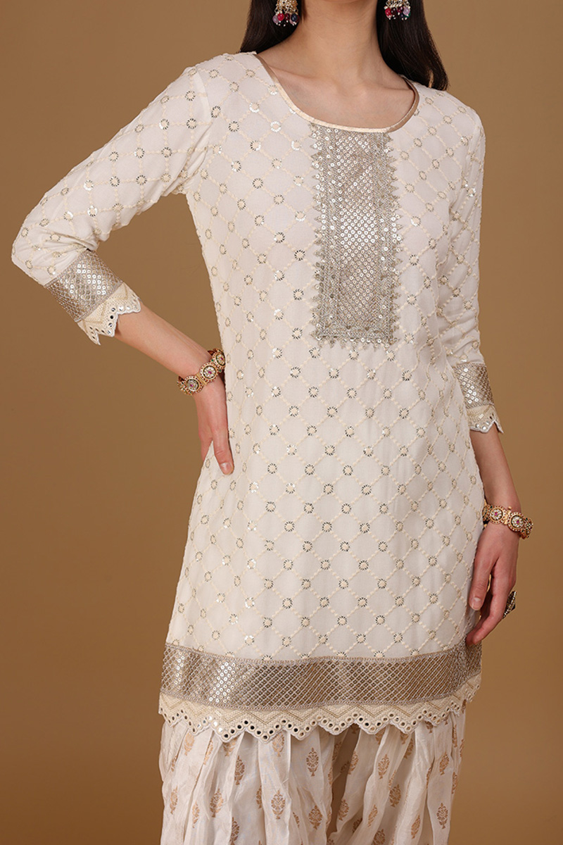 White Georgette Embroidered Patiala Suit LSTV127814