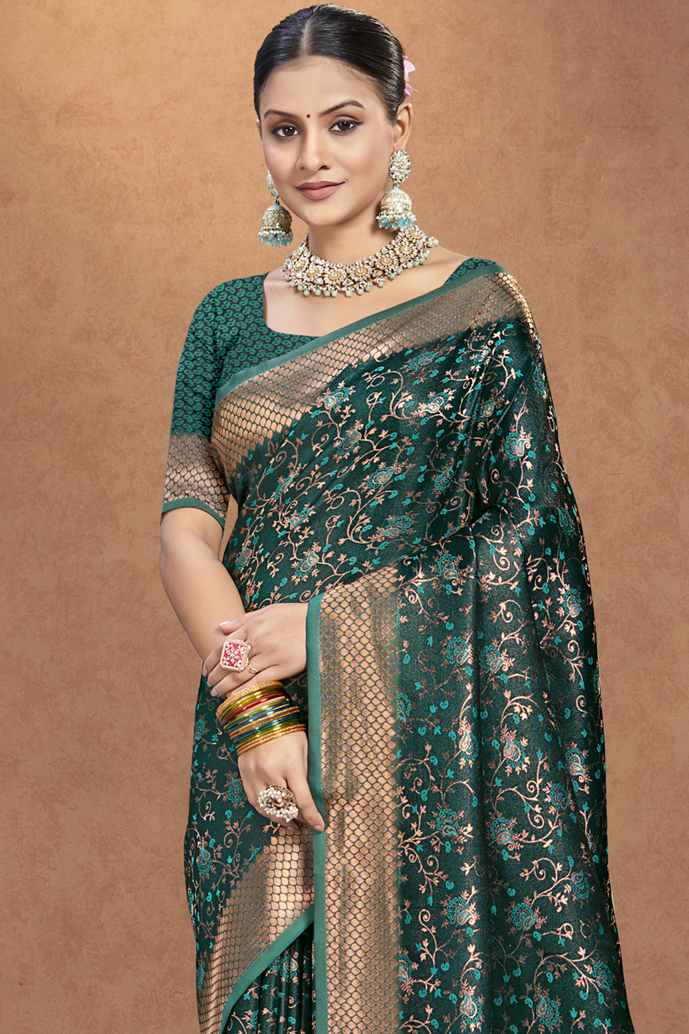 Peacock Blue Artificial Silk Woven Zari Broad Border Saree SARV190187