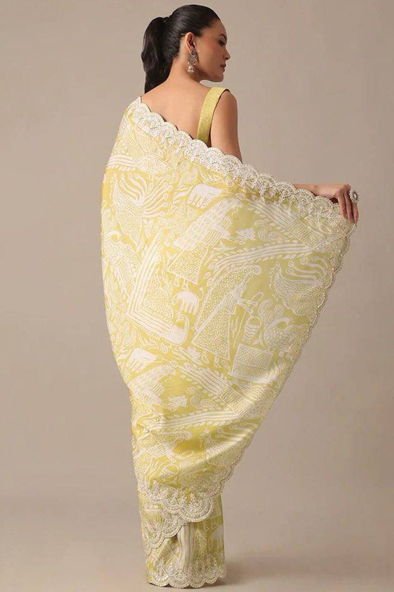 Pear Green Organza Printed Lightweight Saree For Mehndi SARV176265