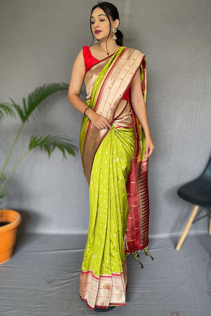 Pear Green Weaved Silk Paithani Style Saree SARV177600