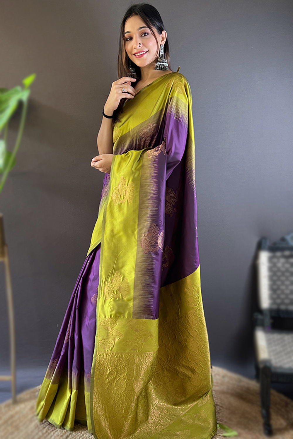 Purple Silk Woven Zari Broad Border Saree SARV182423