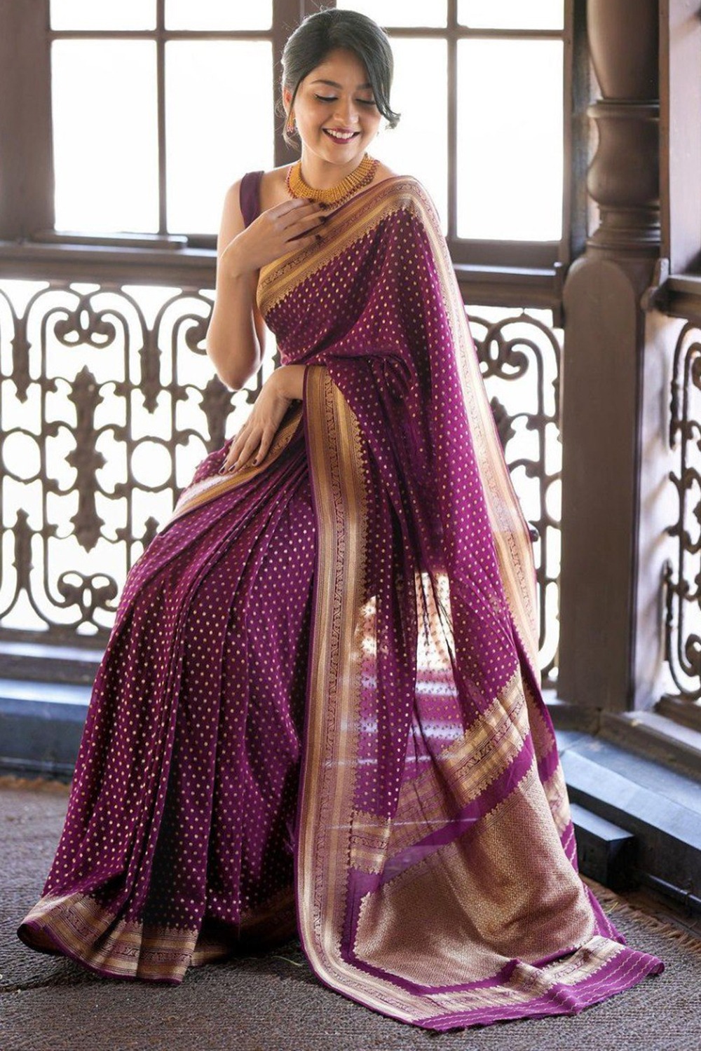 Purple Silk Woven Zari Broad Border Saree SARV189183