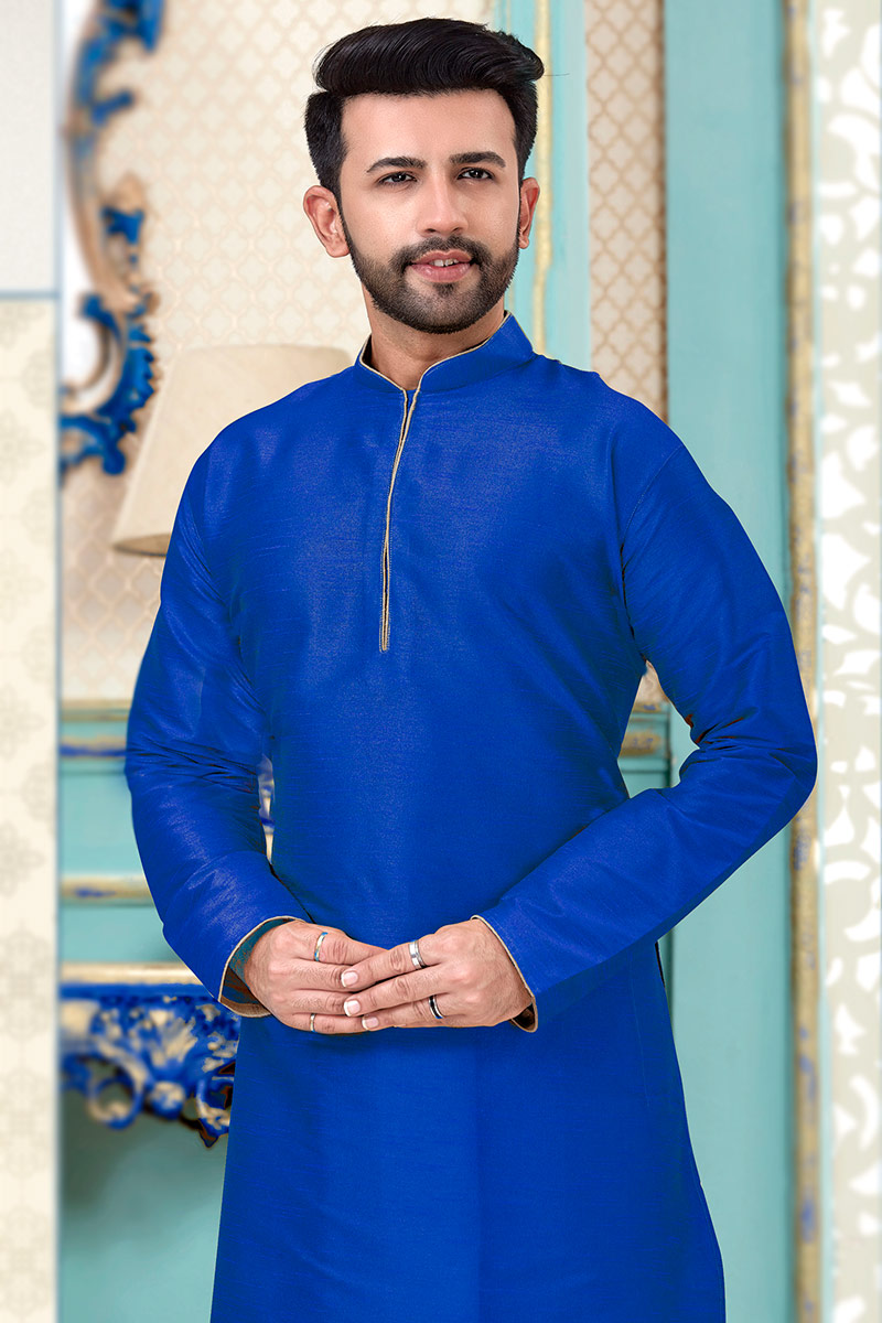 Ethnic Royal Blue Men Kurta Pajama With Dhoti MKPA0577