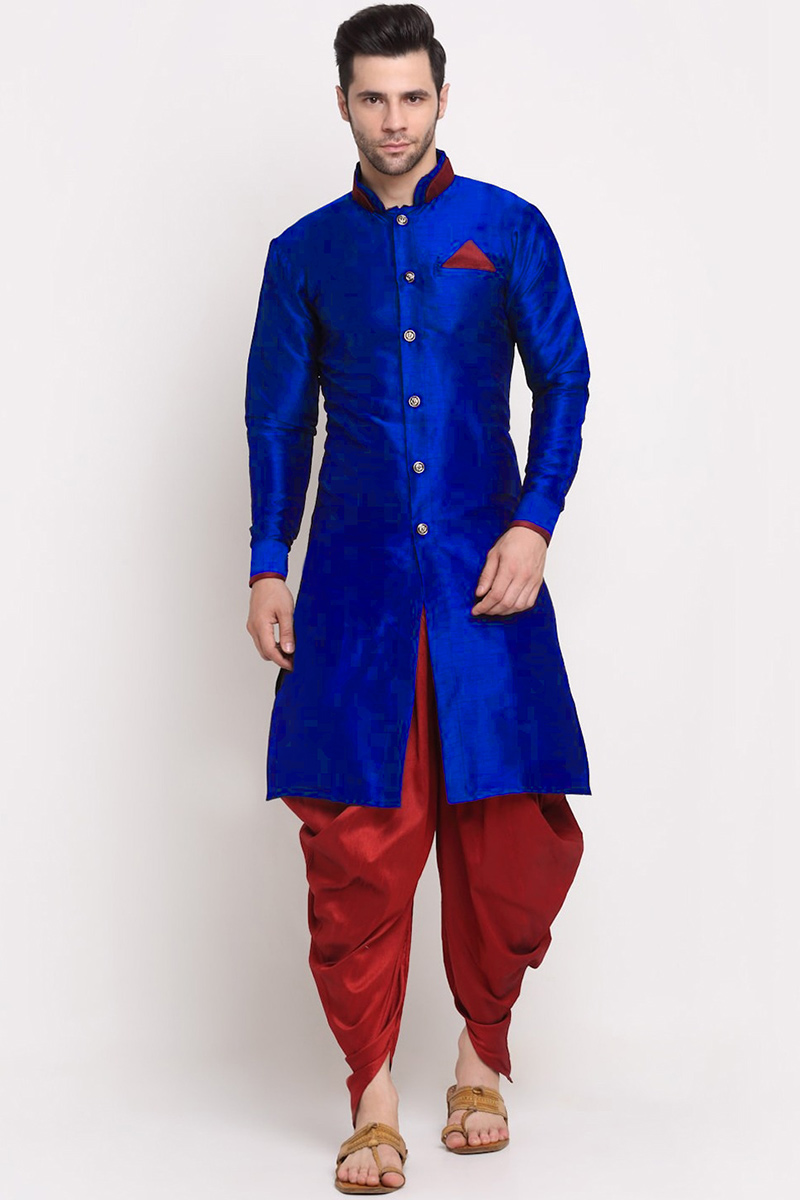 Royal Blue Dupion Silk Men's Dhoti Kurta MKPA01943