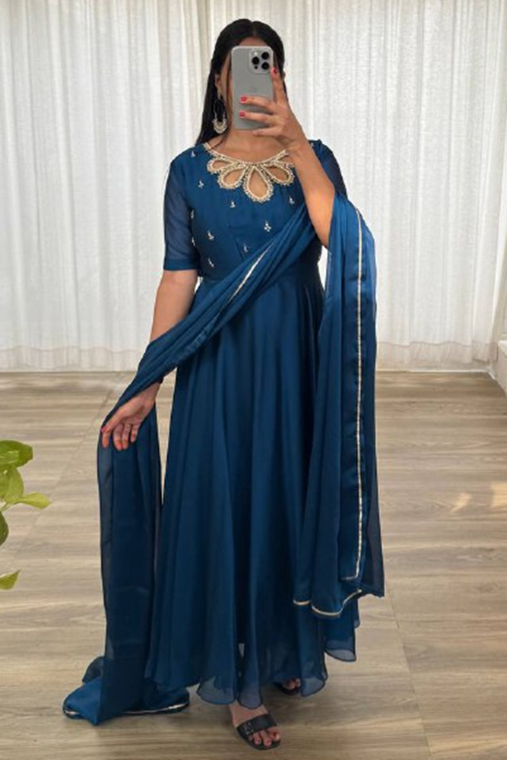 Royal Blue Georgette Embroidered Gown LSTV134644