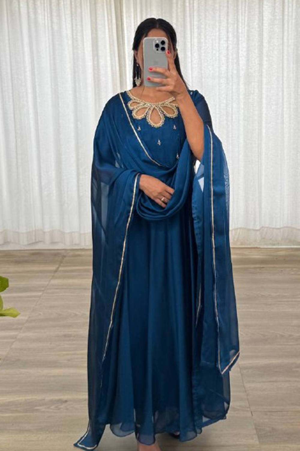 Royal Blue Georgette Embroidered Gown LSTV134644