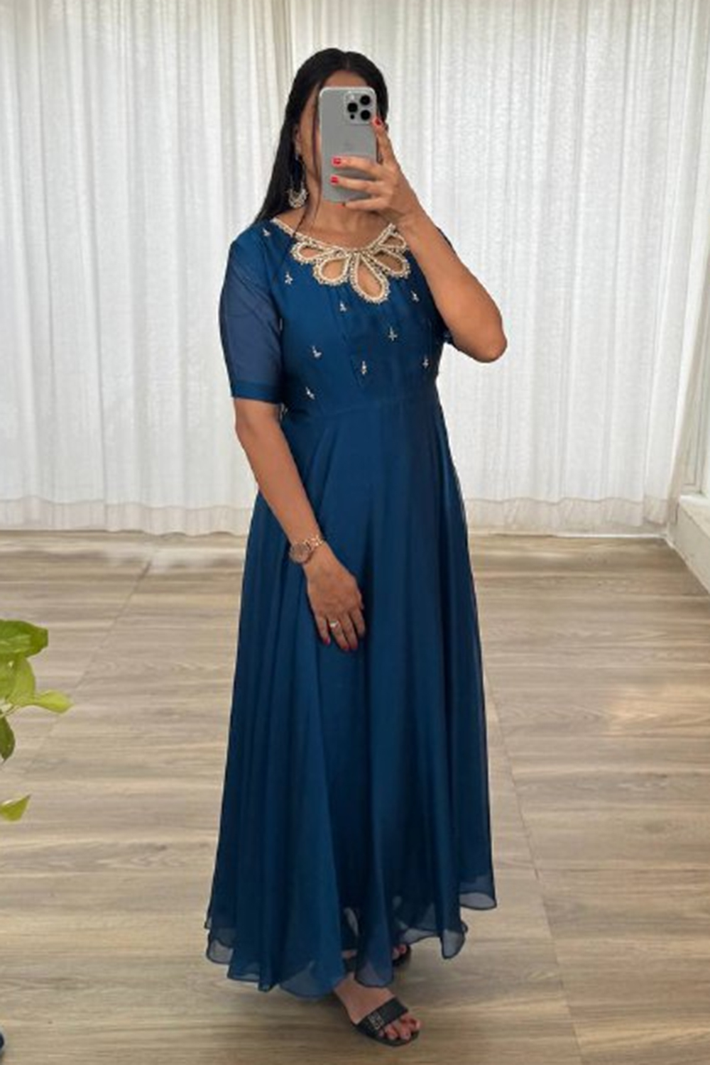 Royal Blue Georgette Embroidered Gown LSTV134644