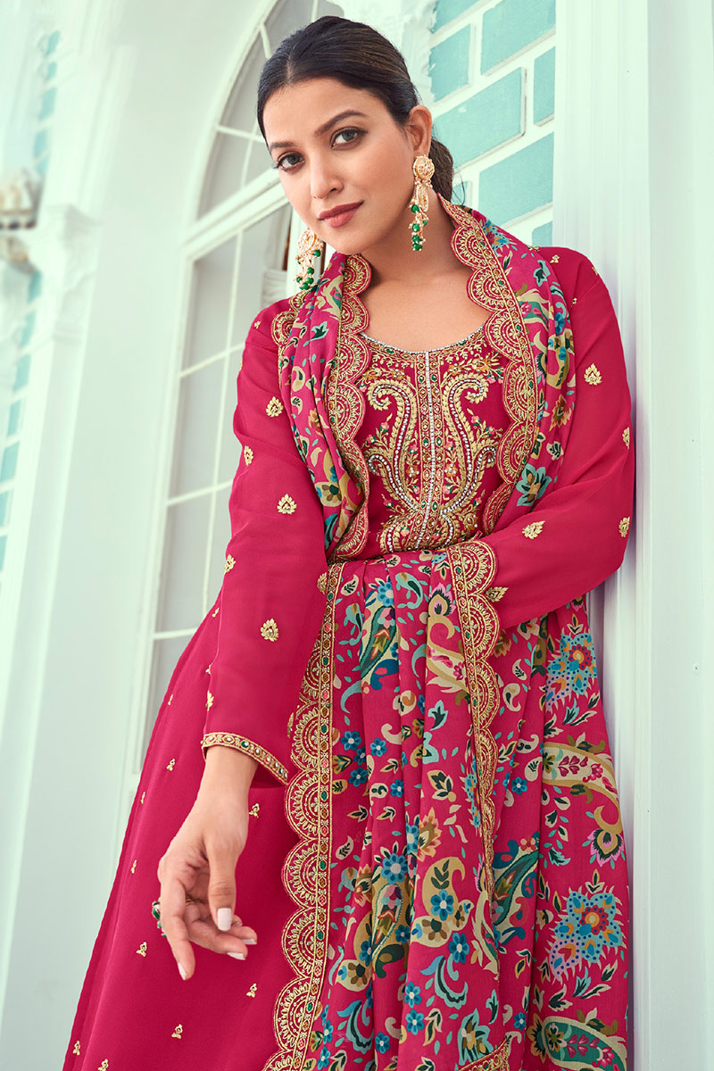 Ruby Pink Gorgeous Zari Embroidered Straight Cut Suit LSTV130124