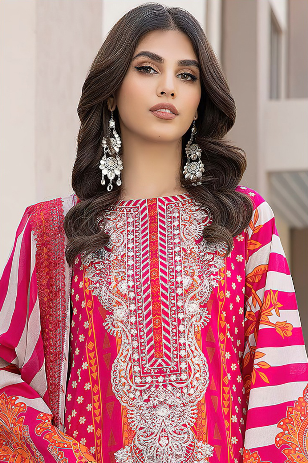 Ruby Pink Printed Georgette Straight Cut Trouser Suit - LSTV137265