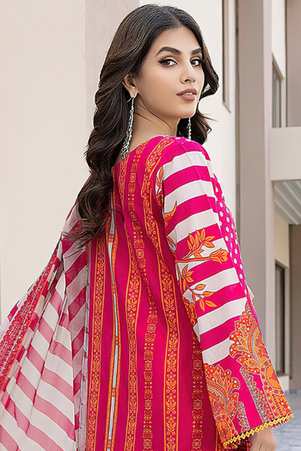 Ruby Pink Printed Georgette Straight Cut Trouser Suit - LSTV137265