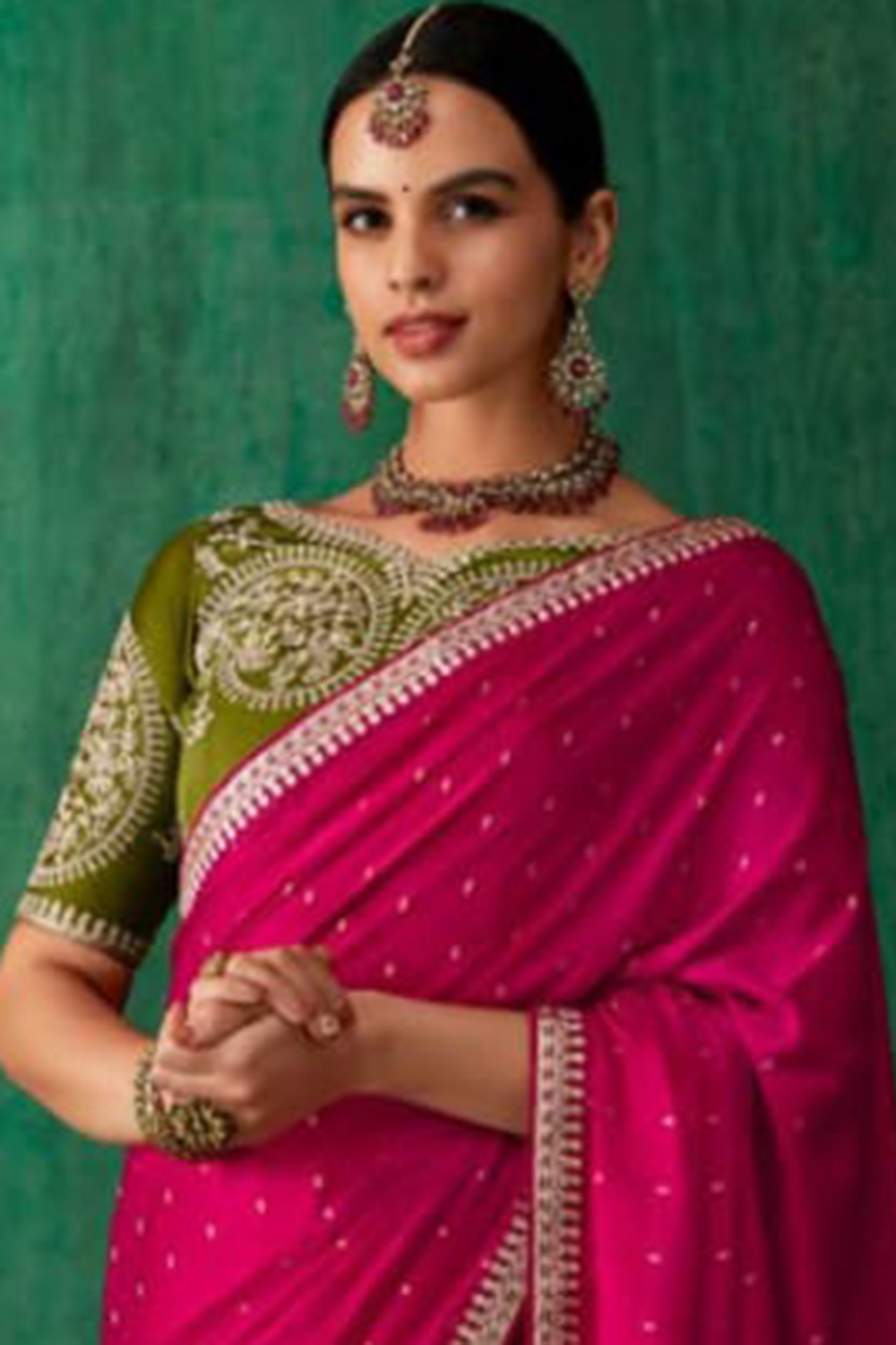 Ruby Pink Silk Embroidred Light Weight Saree SARV182458