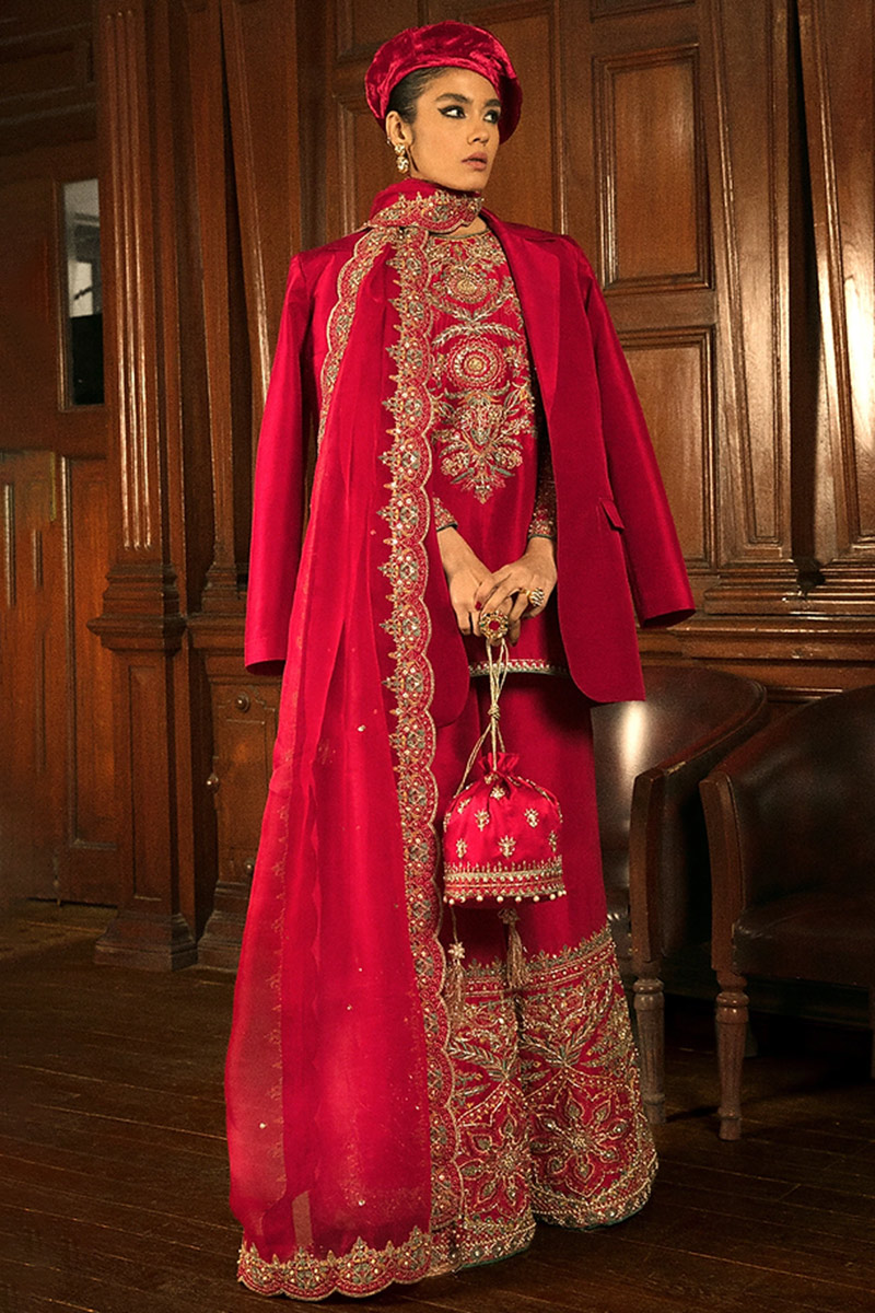 Ruby Red Dori Embroidered Silk Palazzo Suit With Blazer LSTV127462