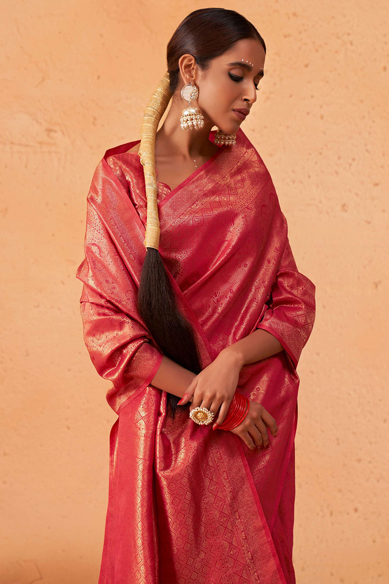 Ruby Red Silk Woven Zari Saree|SARV144362