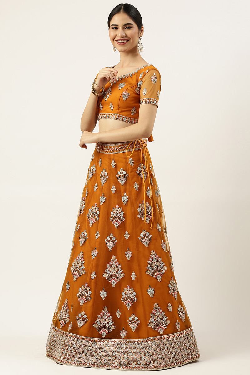 Rust Orange Embroidered Lehenga LLCV113448