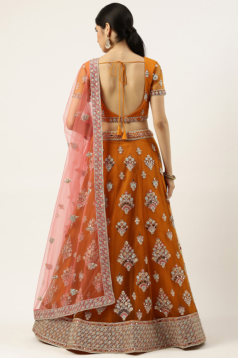 Rust Orange Embroidered Lehenga LLCV113448