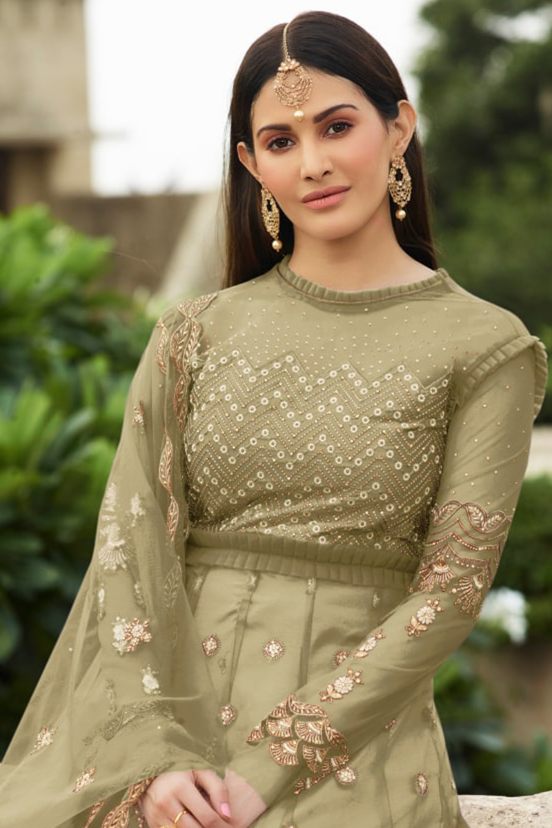 Sage Green Zari Embroidered Net A Line Anarkali Suit LSTV129905