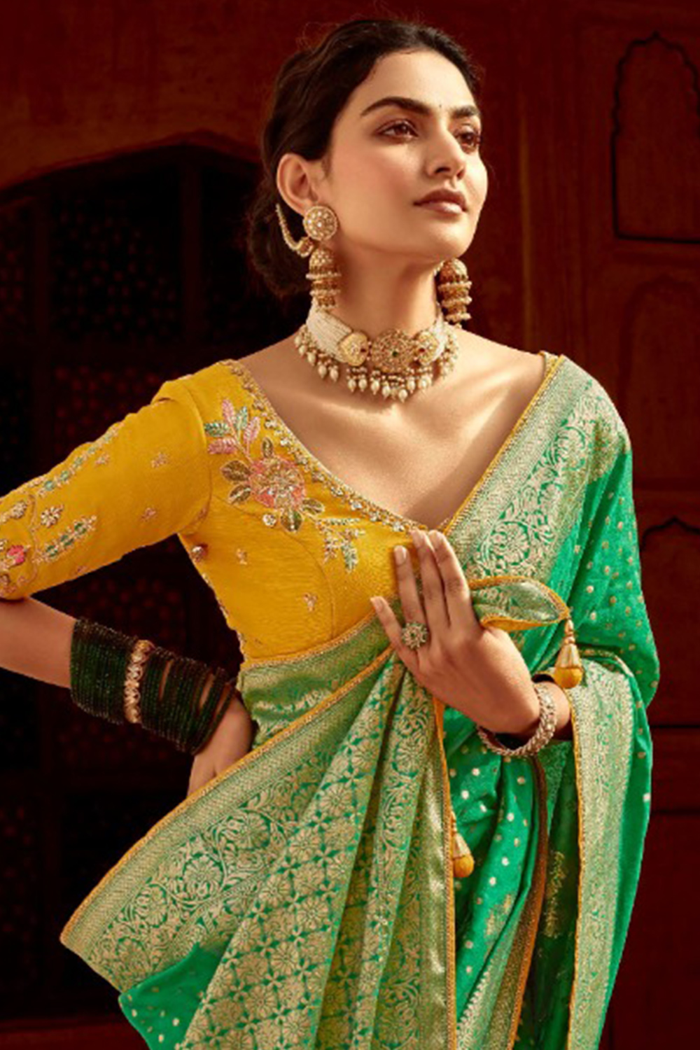 Sea Green Woven Zari Silk Broad Border Saree SARV190247