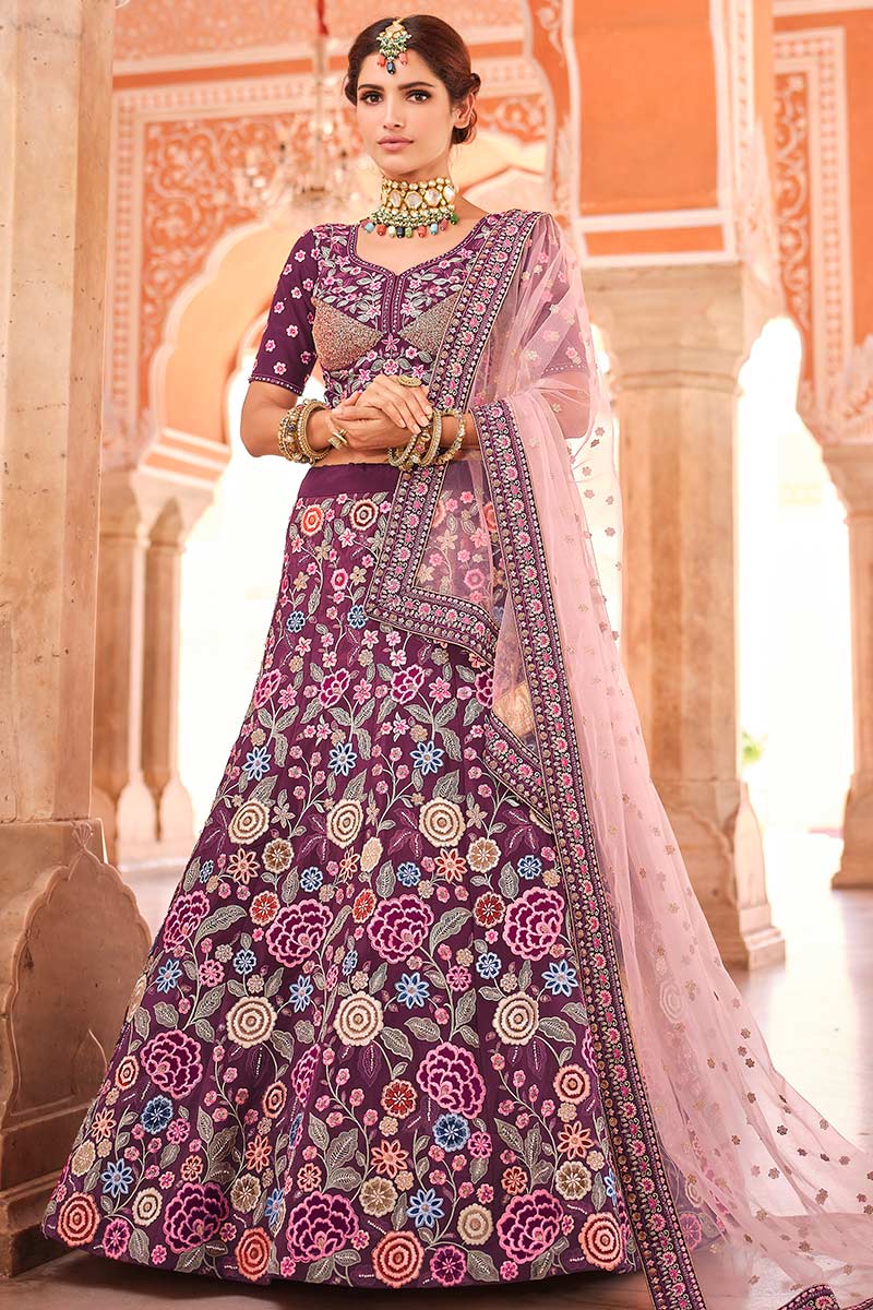Beautiful Resham Work Embroidered Purple Lehenga LLCV110592