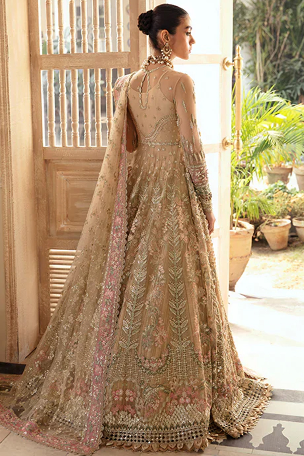 Silk Blend Cream Beige Embroidered Jacket Style Lehenga LLCV121497