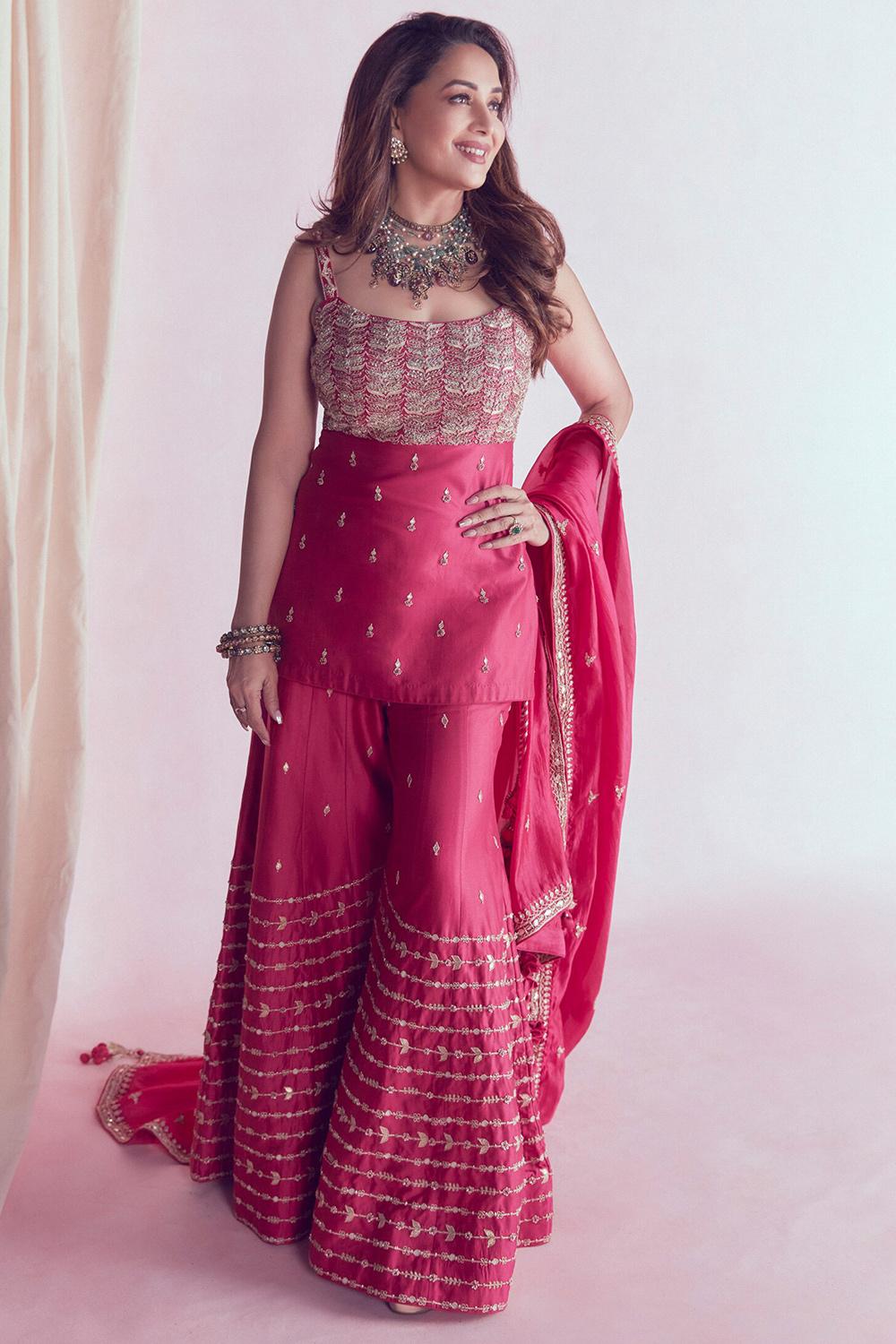 Silk Dark Pink Sequins Embroidered Sharara Suit LSTV133888