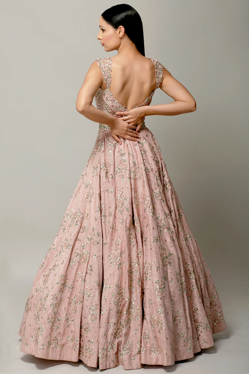 Silk Embroidered Pastel Pink Gown For Sangeet LSTV132721