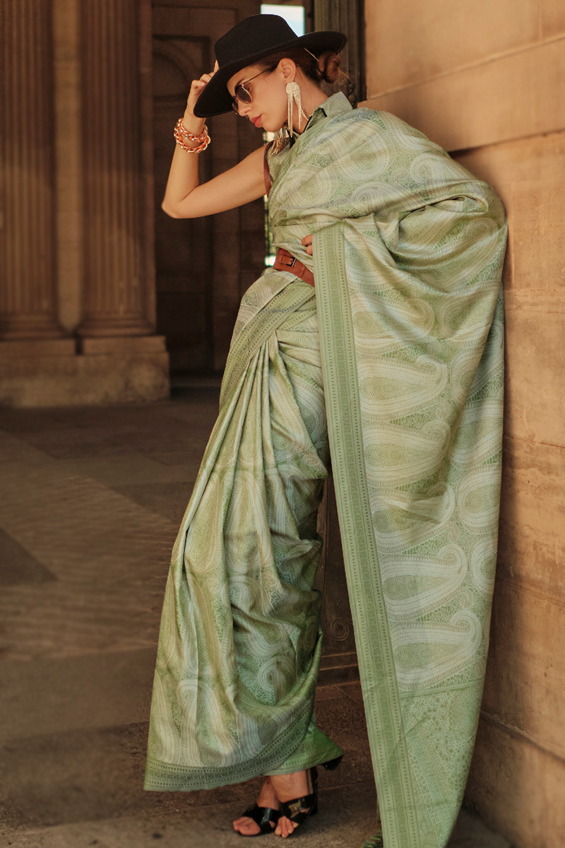 Silk Greenish Grey Woven Zari Traditional Saree |SARV165692